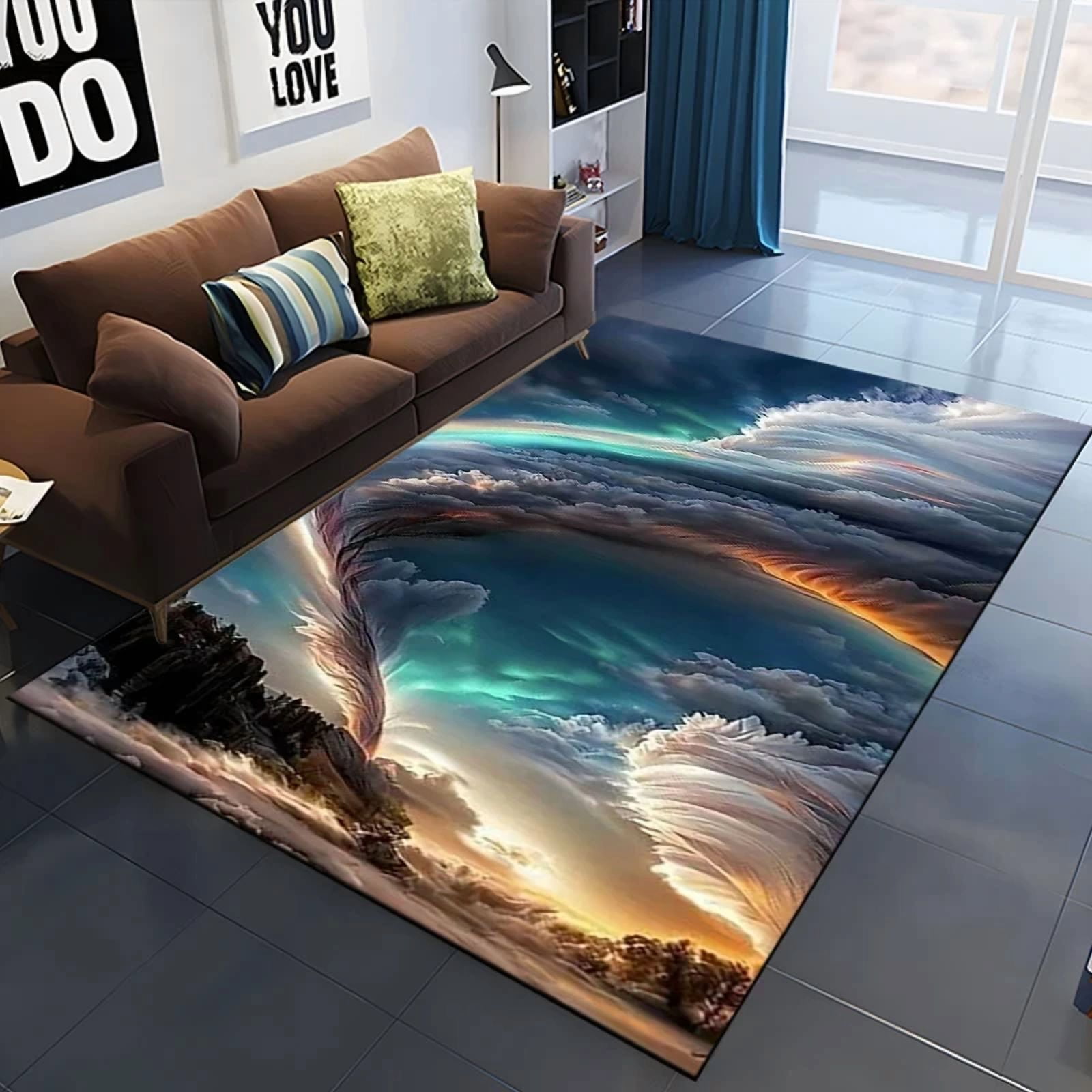 3D Natural Disaster Tornado Cloud Carpet Non-slip Area Rug for Living ...