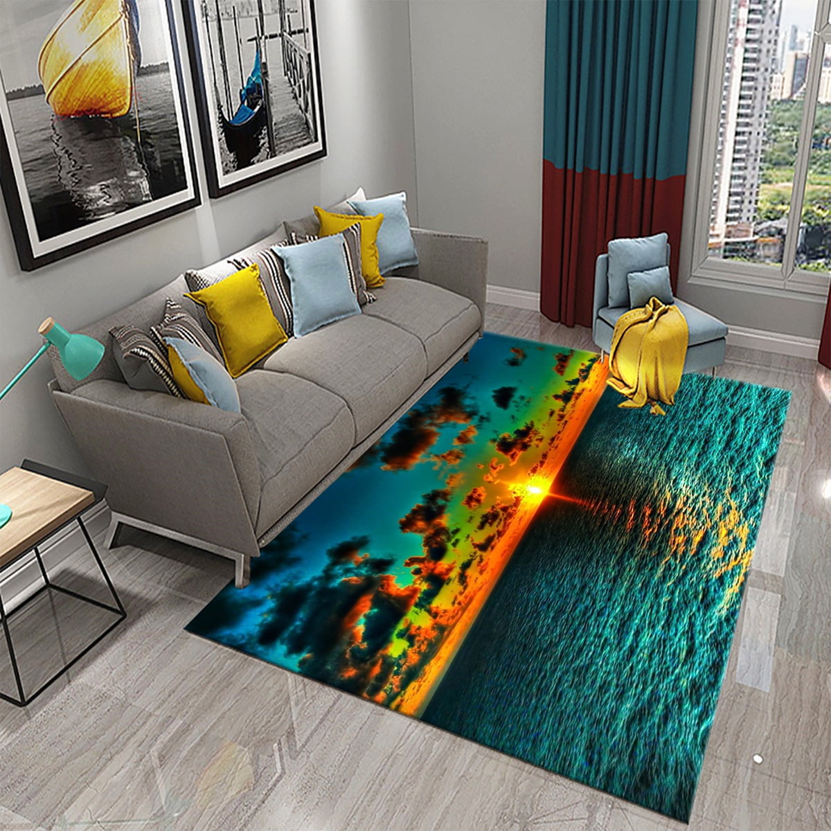 3D Natural Landscape Carpet Sunset Tree Flower Scenery Carpets Living ...