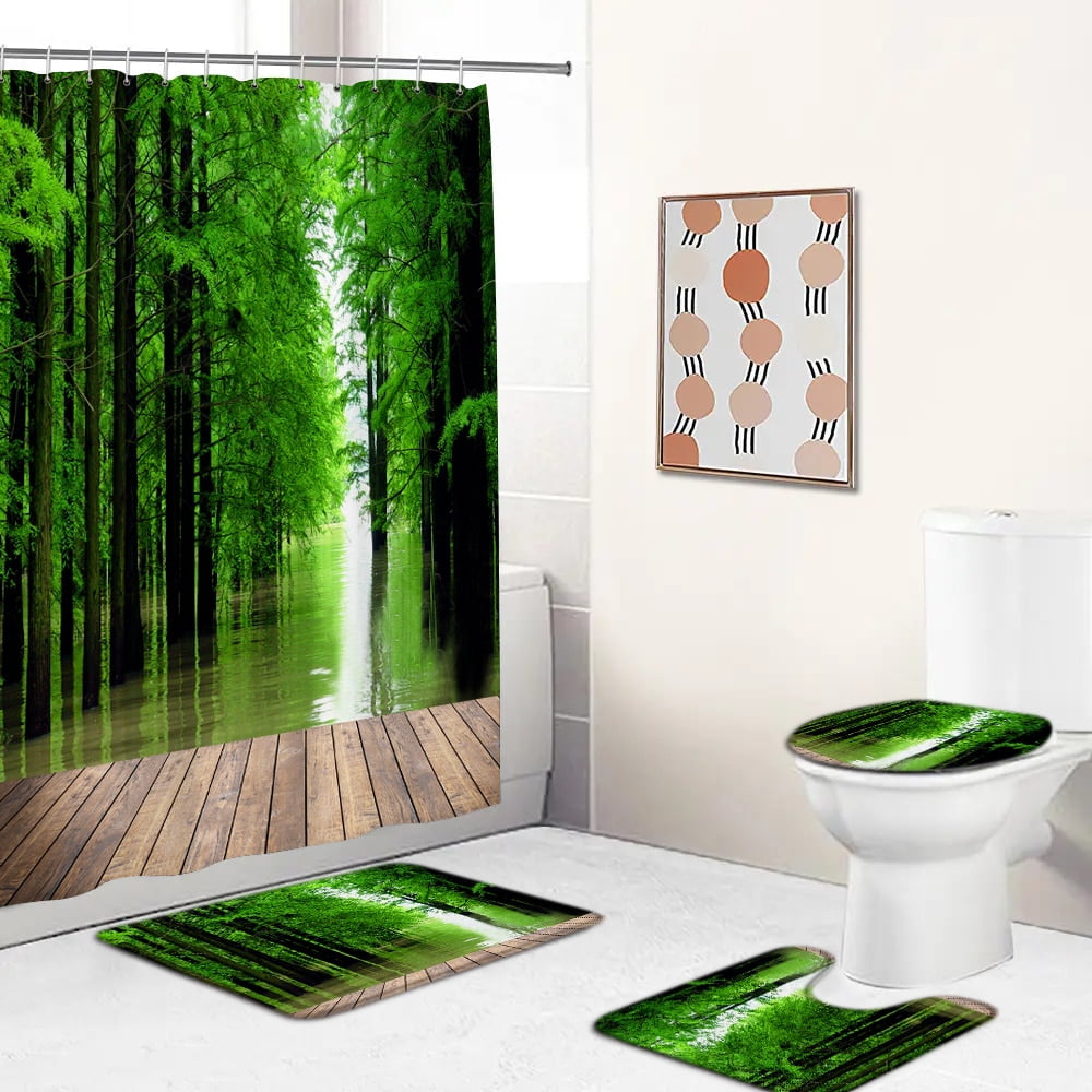 3d Natural Landscape Forest Fabric Waterproof Shower Curtain Bathroom