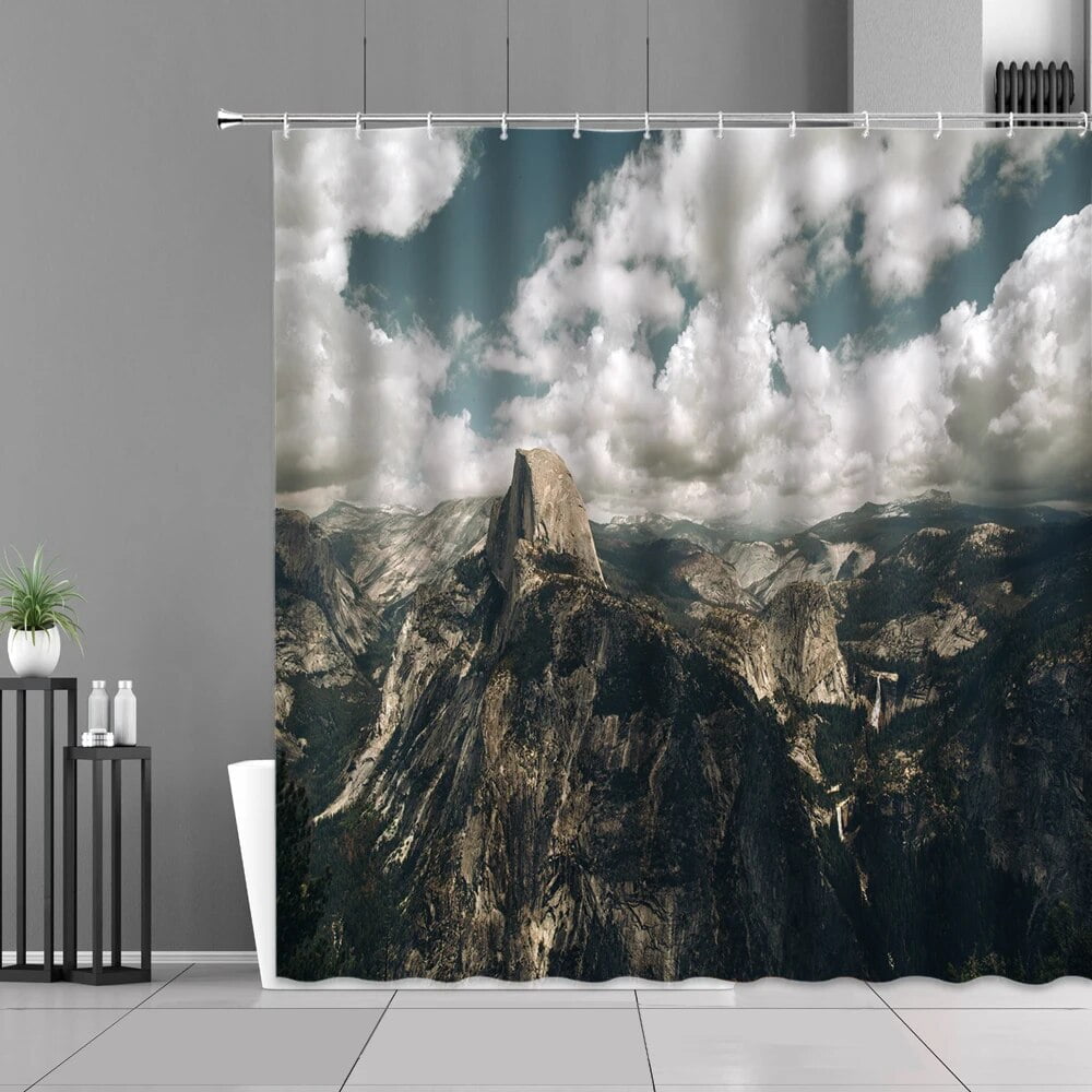3D Natural Landscape Grassland Mountain Peak Shower Curtain Waterproof ...