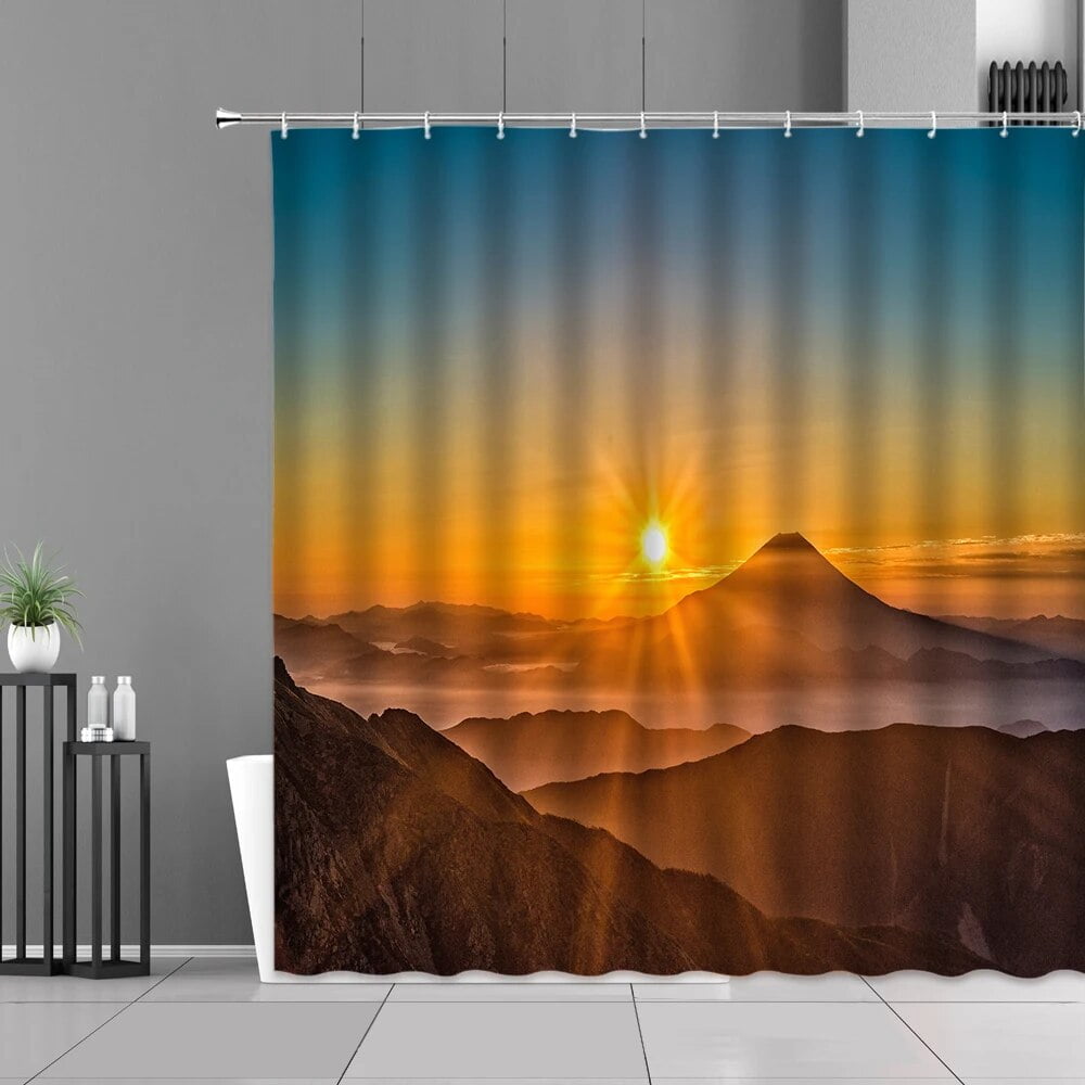 3D Natural Landscape Grassland Mountain Peak Shower Curtain Waterproof ...
