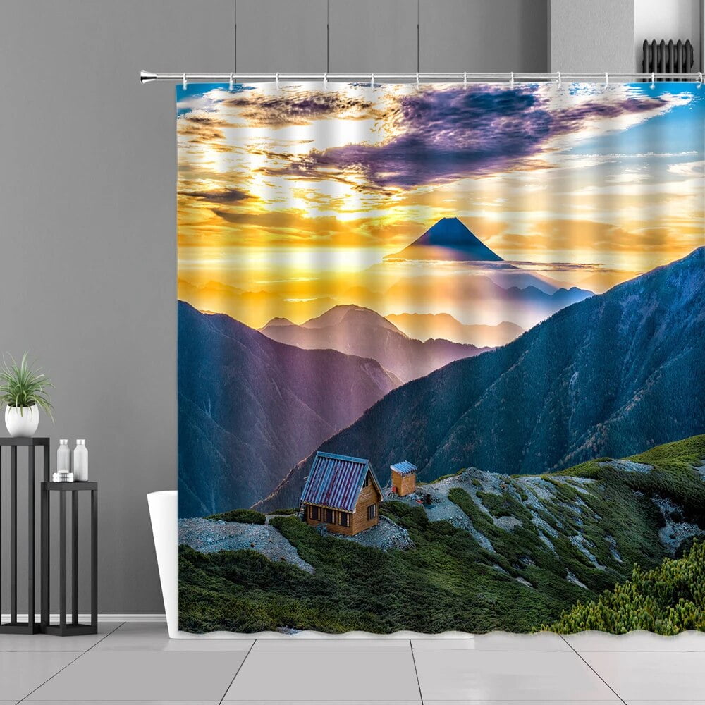 3D Natural Landscape Grassland Mountain Peak Shower Curtain Waterproof ...