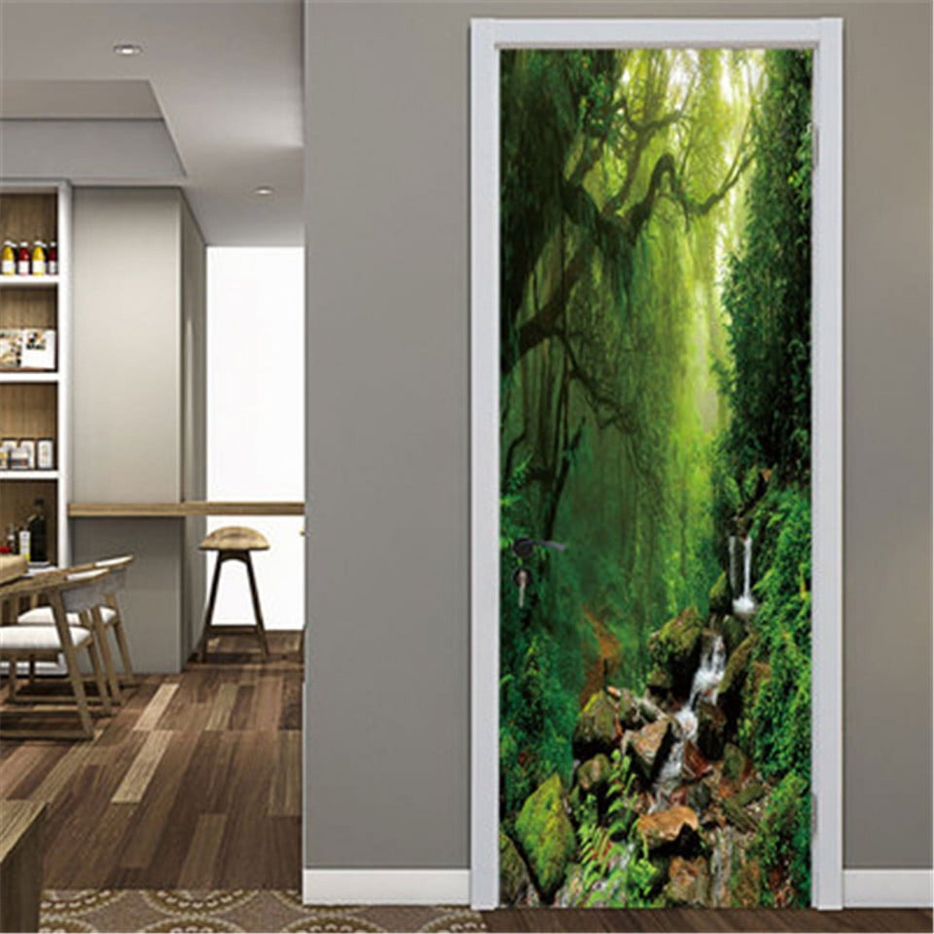 3D Natural Scenery Door Wallpaper Self-Adhesive Jungle Forest Stickers ...