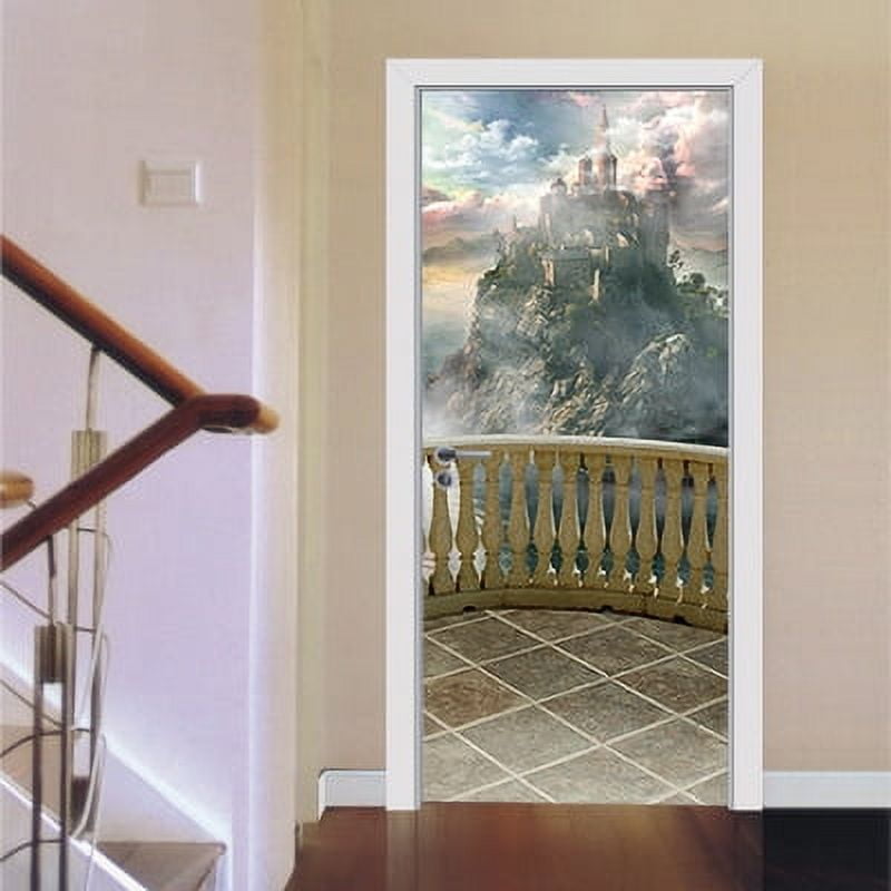 3D Natural Scenery Door Wallpaper Self-Adhesive Jungle Forest Stickers ...