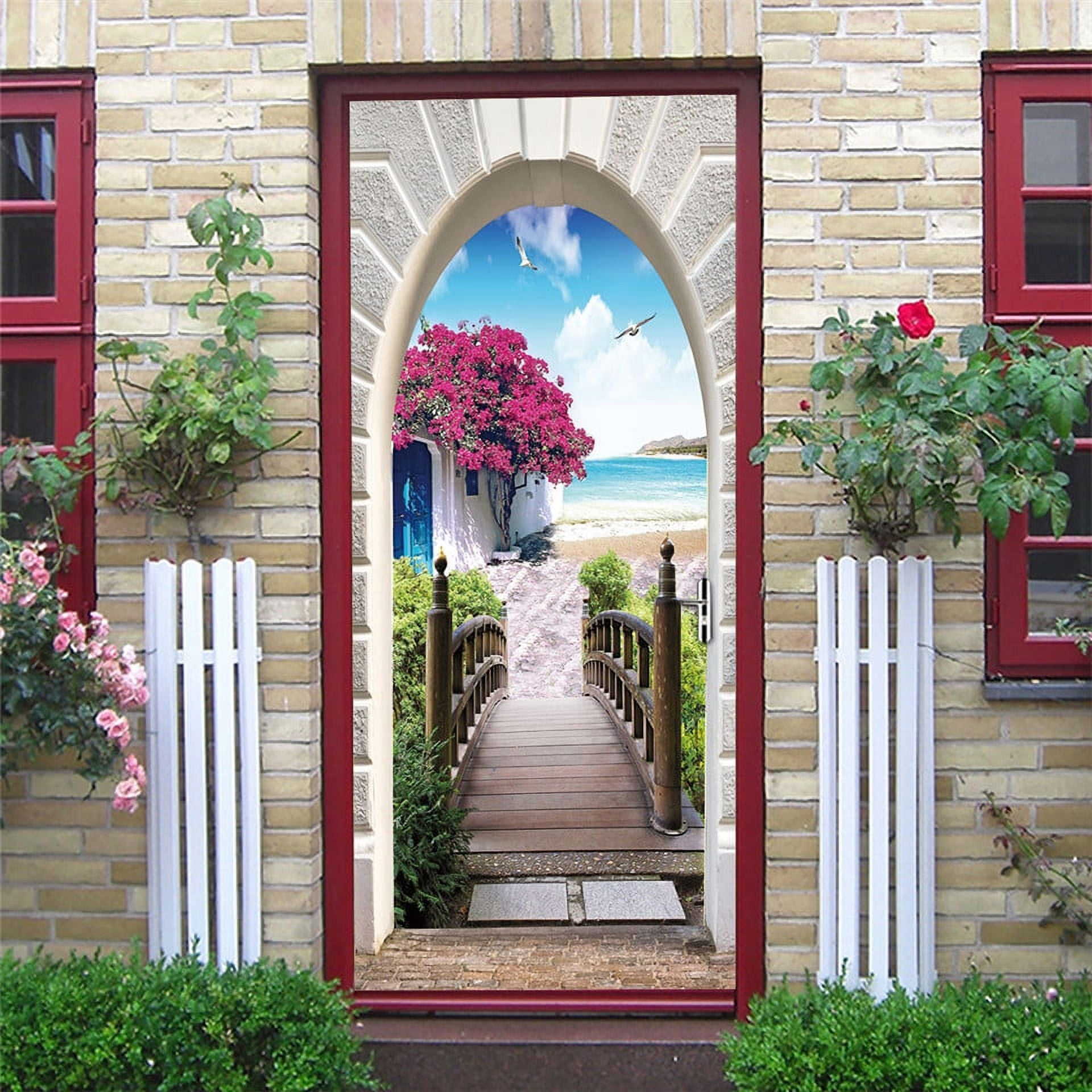 3D Natural Scenery Door Wallpaper Self-Adhesive Jungle Forest Stickers ...