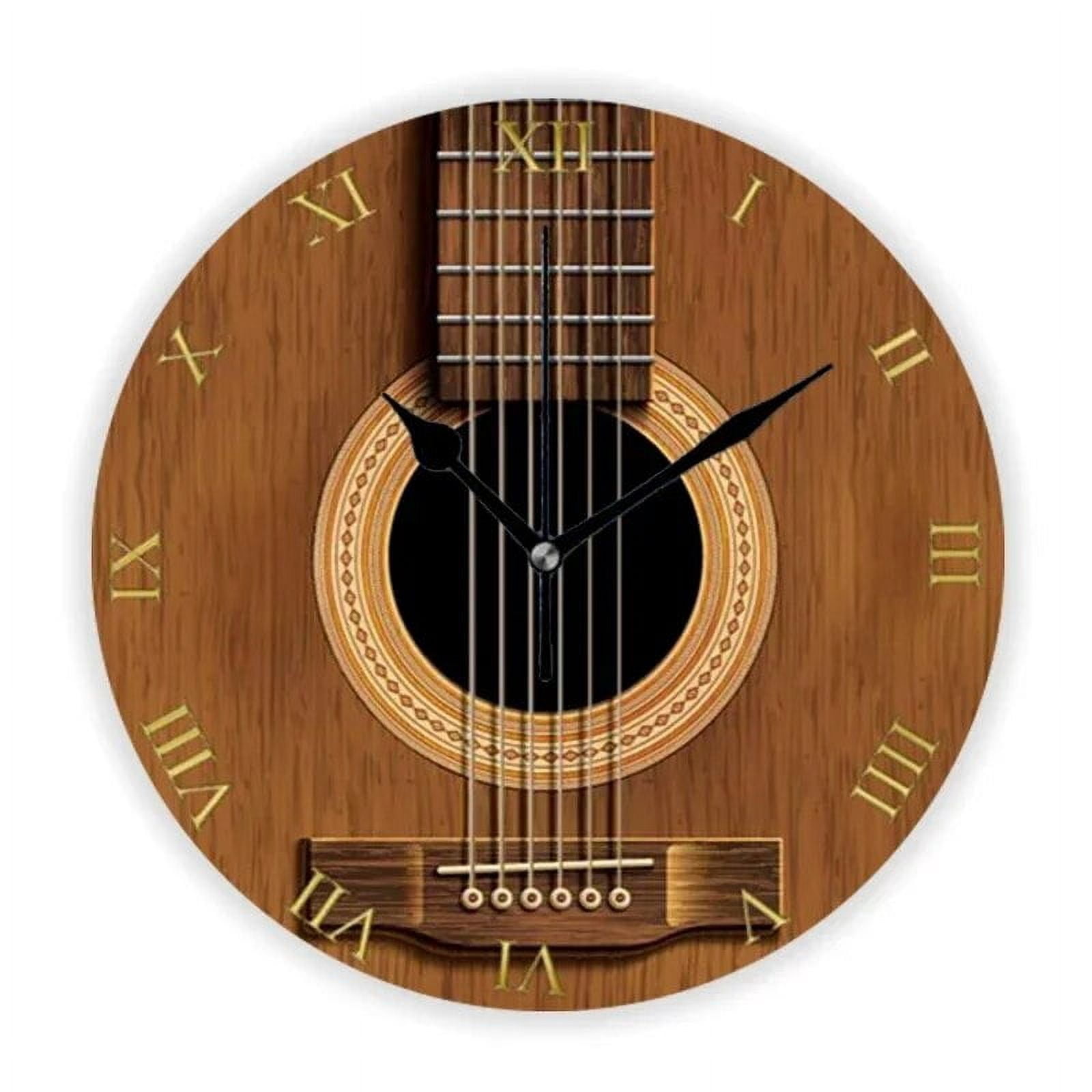 3D Natural Wood Look Acoustic Guitar Wall Clock Elegant Player Watch ...