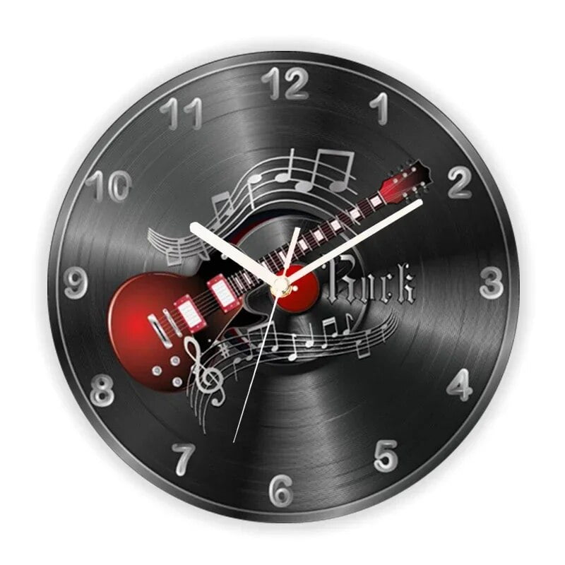 3D Natural Wood Look Acoustic Guitar Wall Clock Elegant Player Watch ...