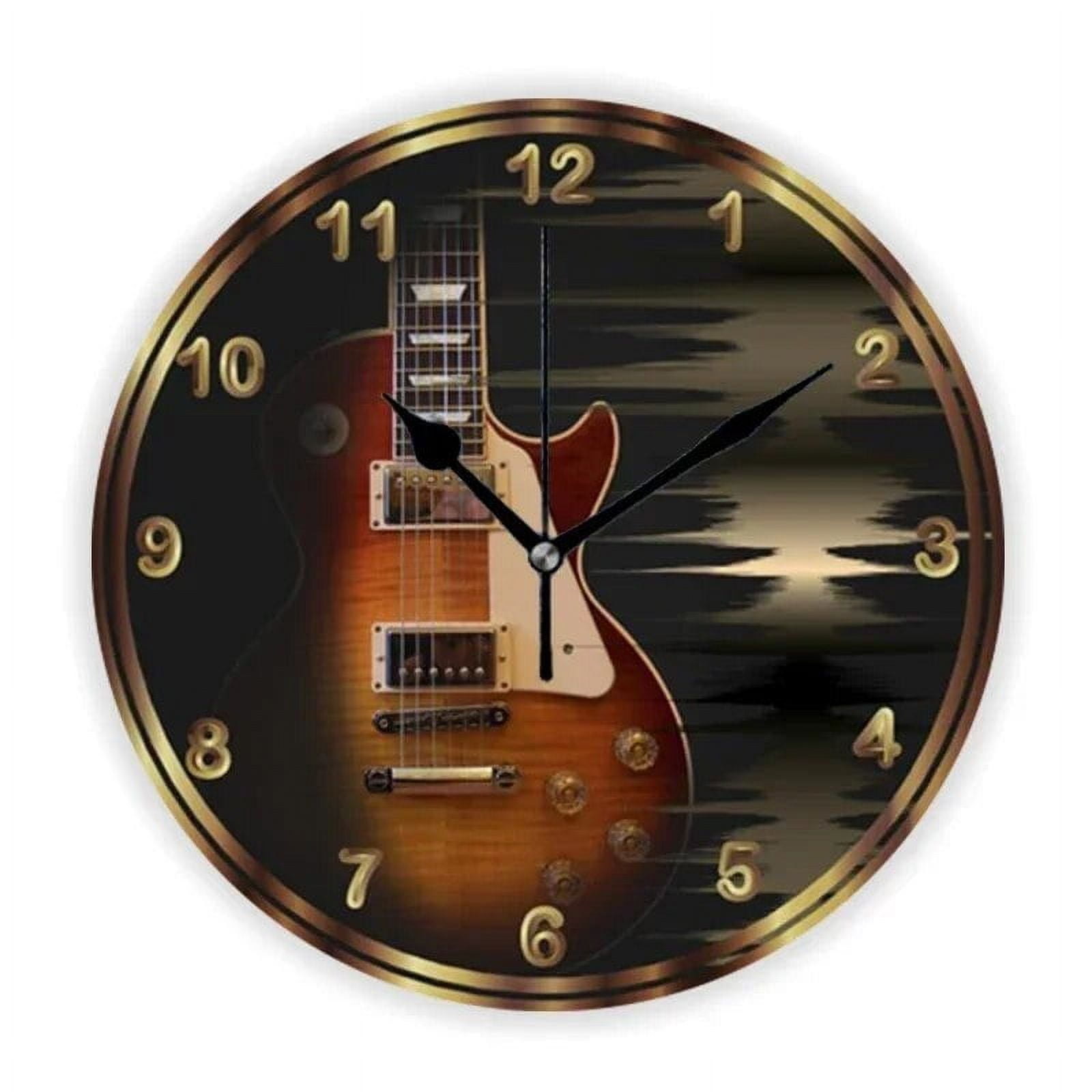 3D Natural Wood Look Acoustic Guitar Wall Clock Elegant Player Watch ...