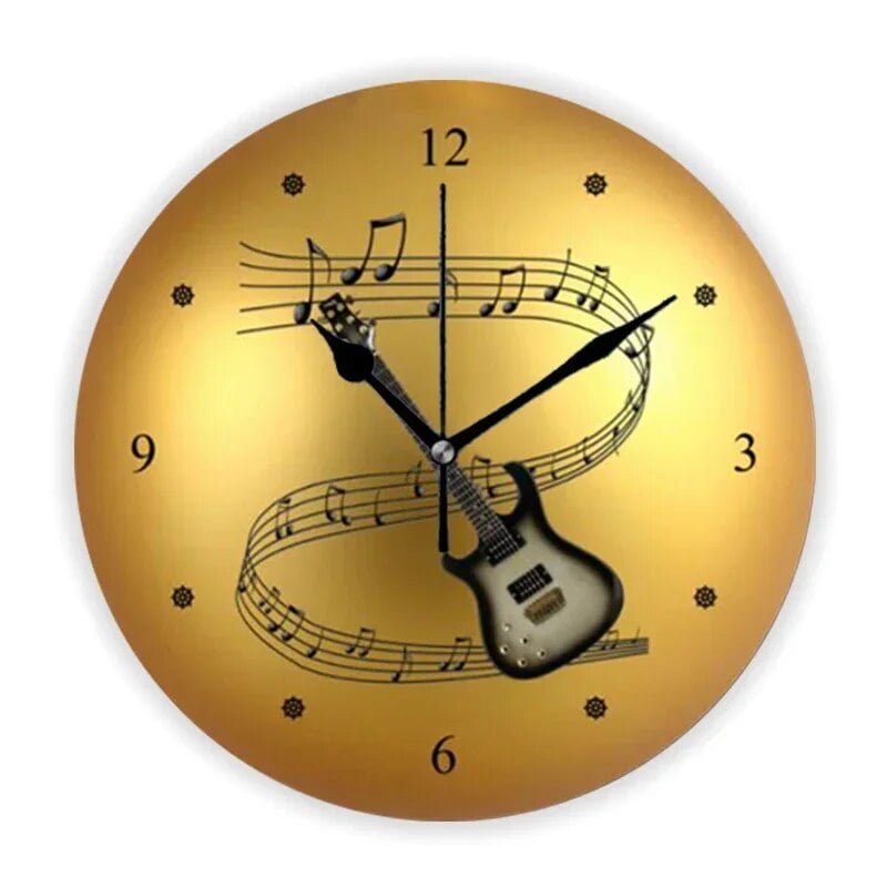 3D Natural Wood Look Acoustic Guitar Wall Clock Elegant Player Watch ...