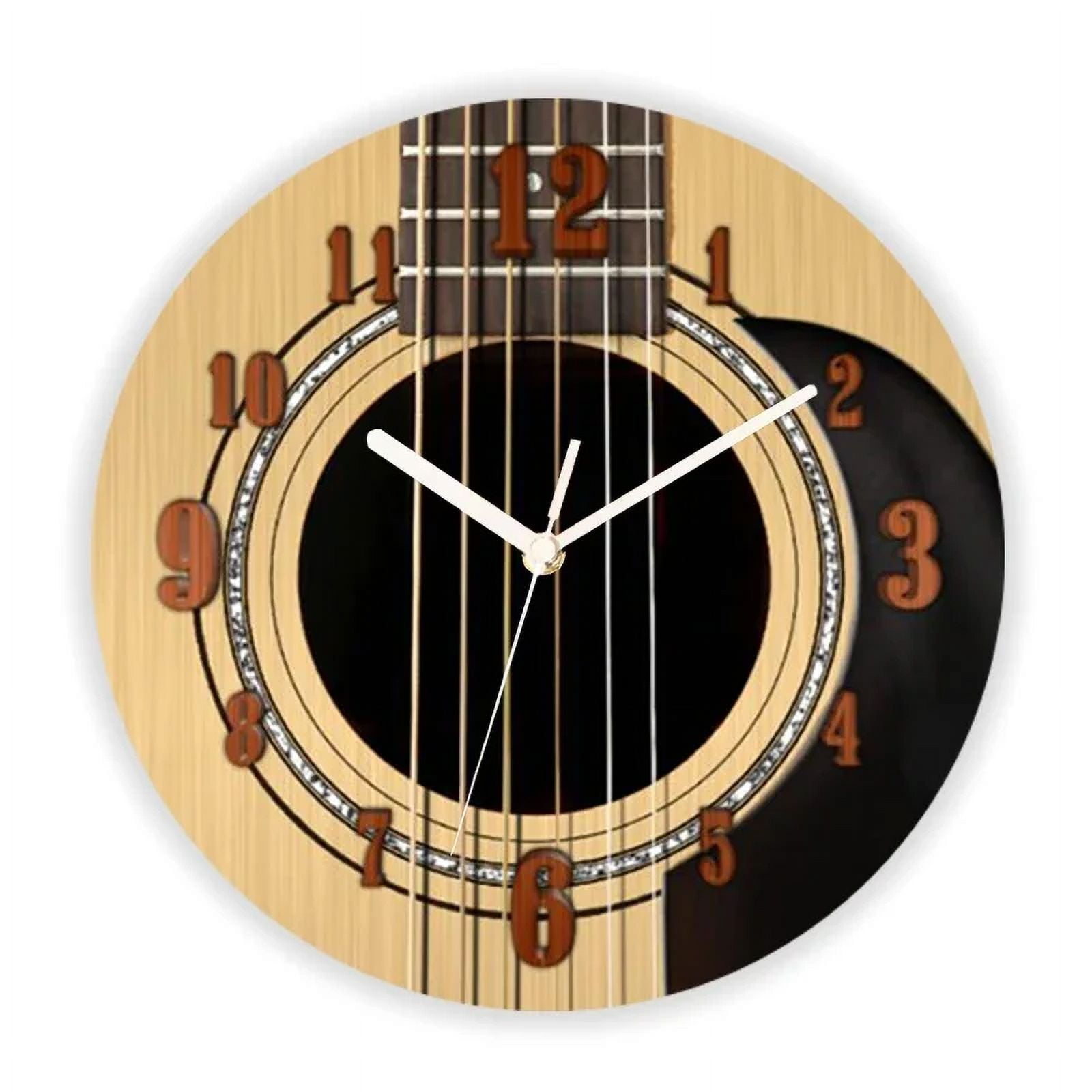 3D Natural Wood Look Acoustic Guitar Wall Clock Elegant Player Watch ...