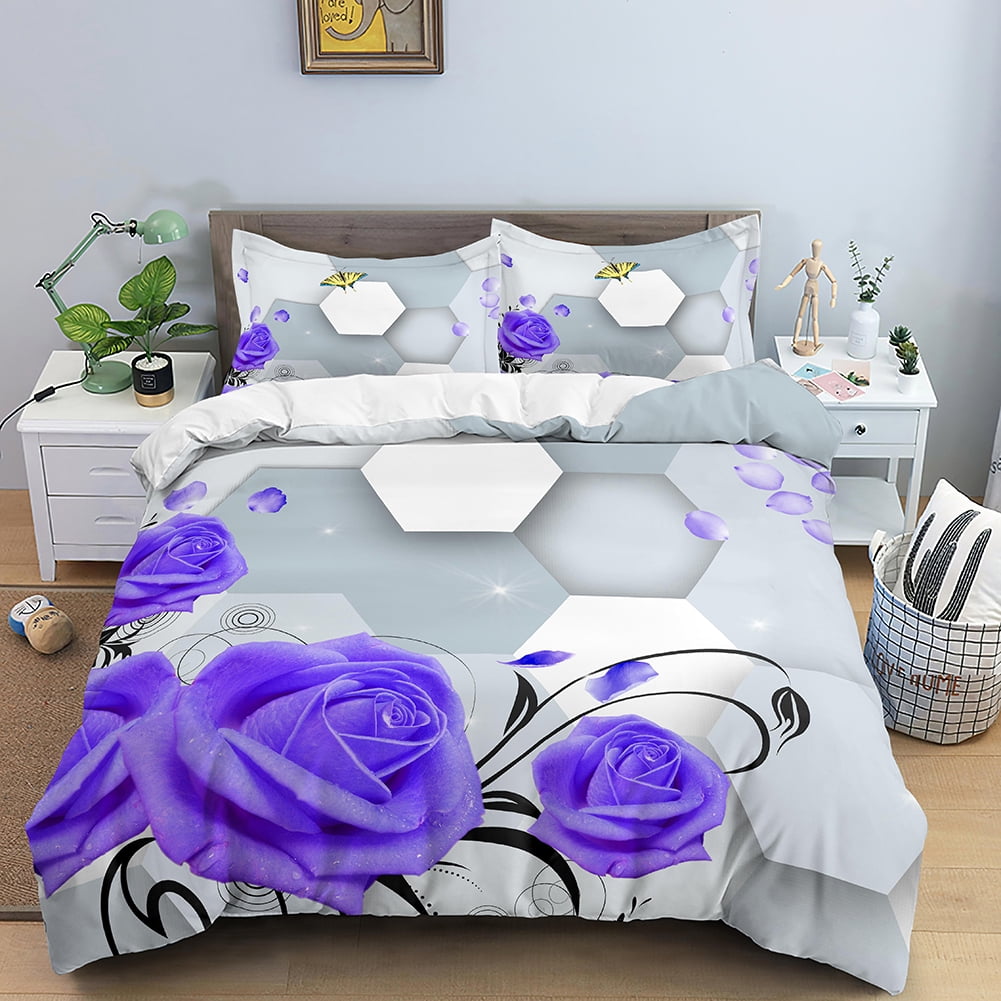 3D Nature Landscape King Duvet Cover Flowers Green Leaves Bedding Set ...