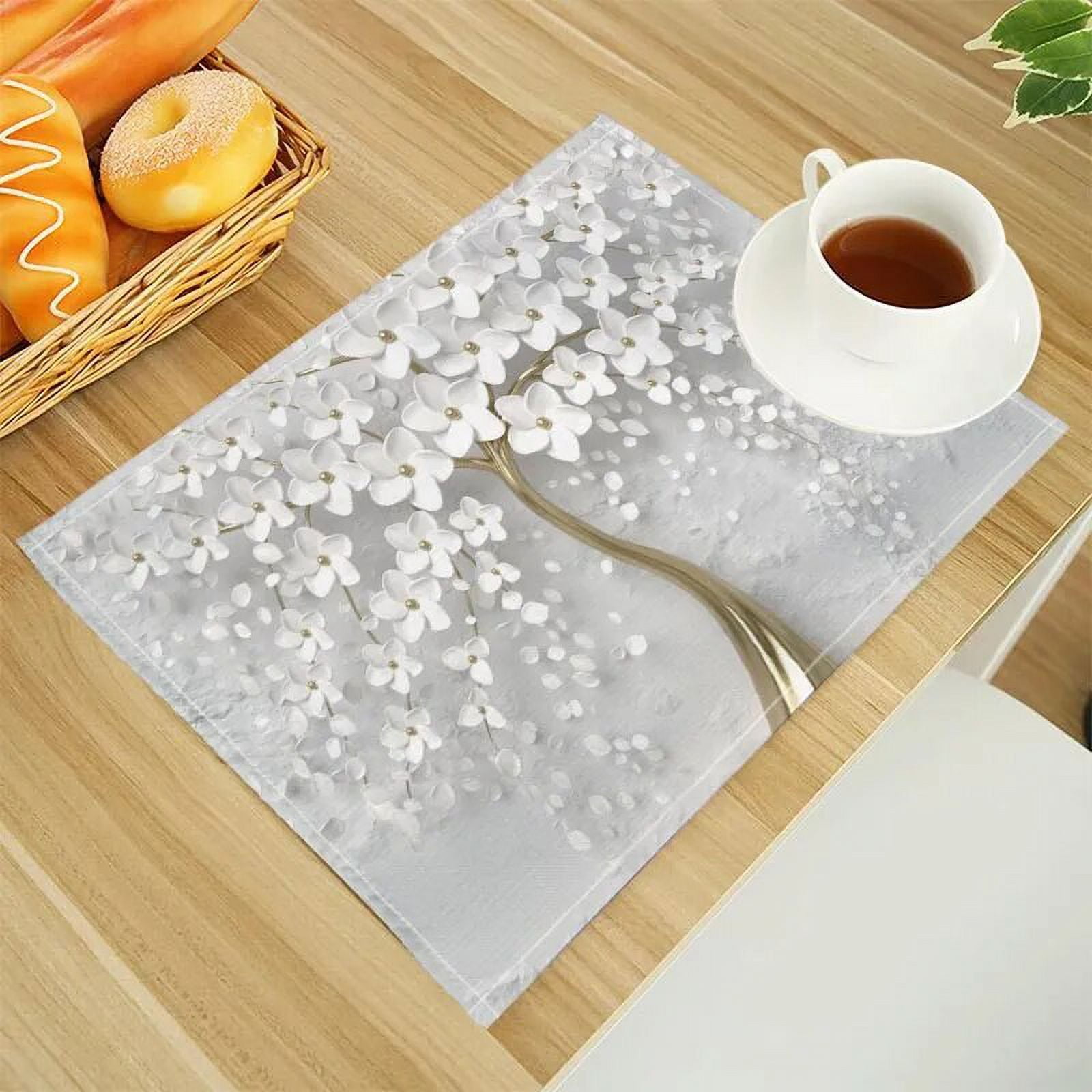 3D Nature Landscape Placemat Pink Flower Linen Fabric Table Mats Family ...