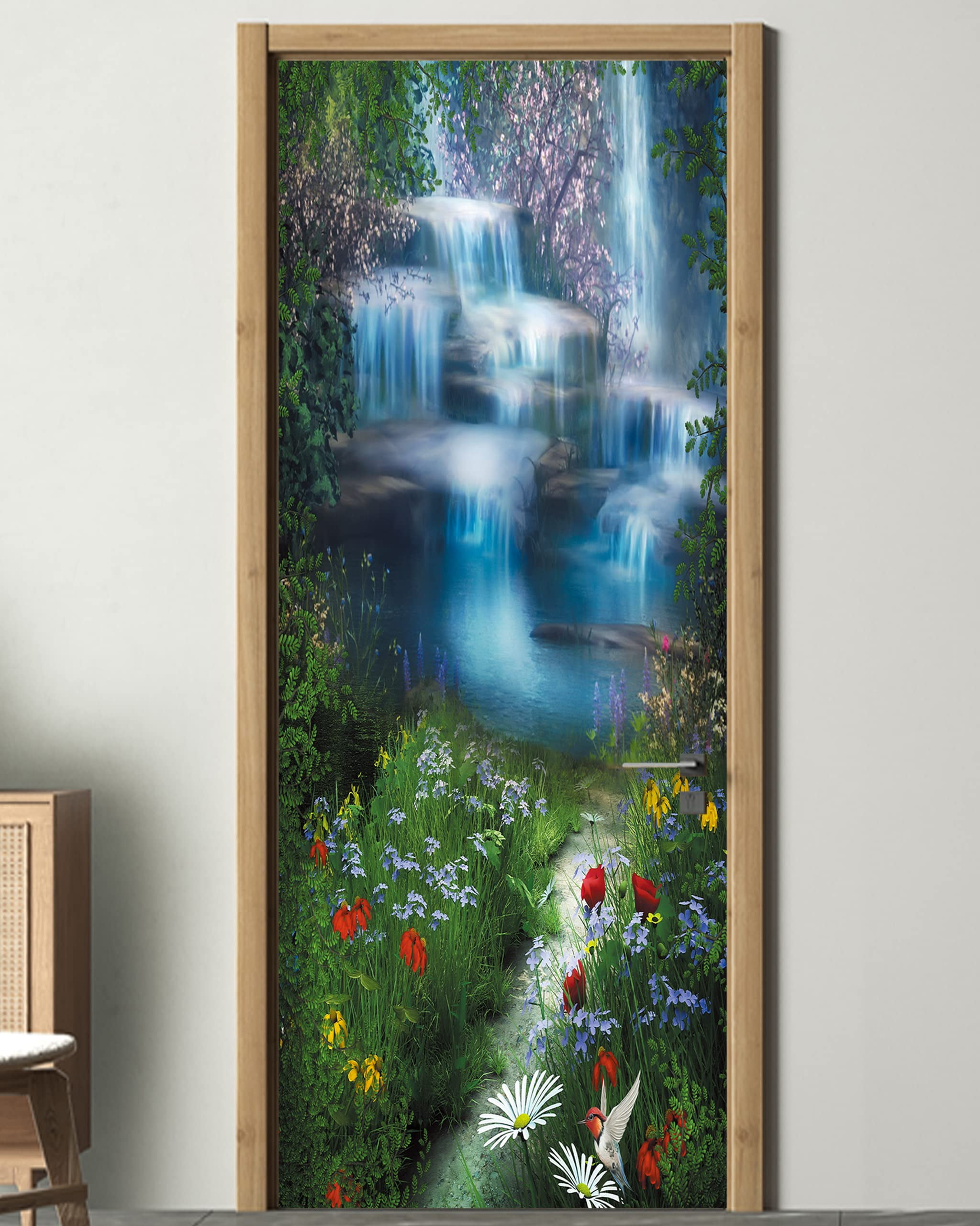 3D Nature Waterfall Door Stickers Fall Wallpaper Mountain River ...
