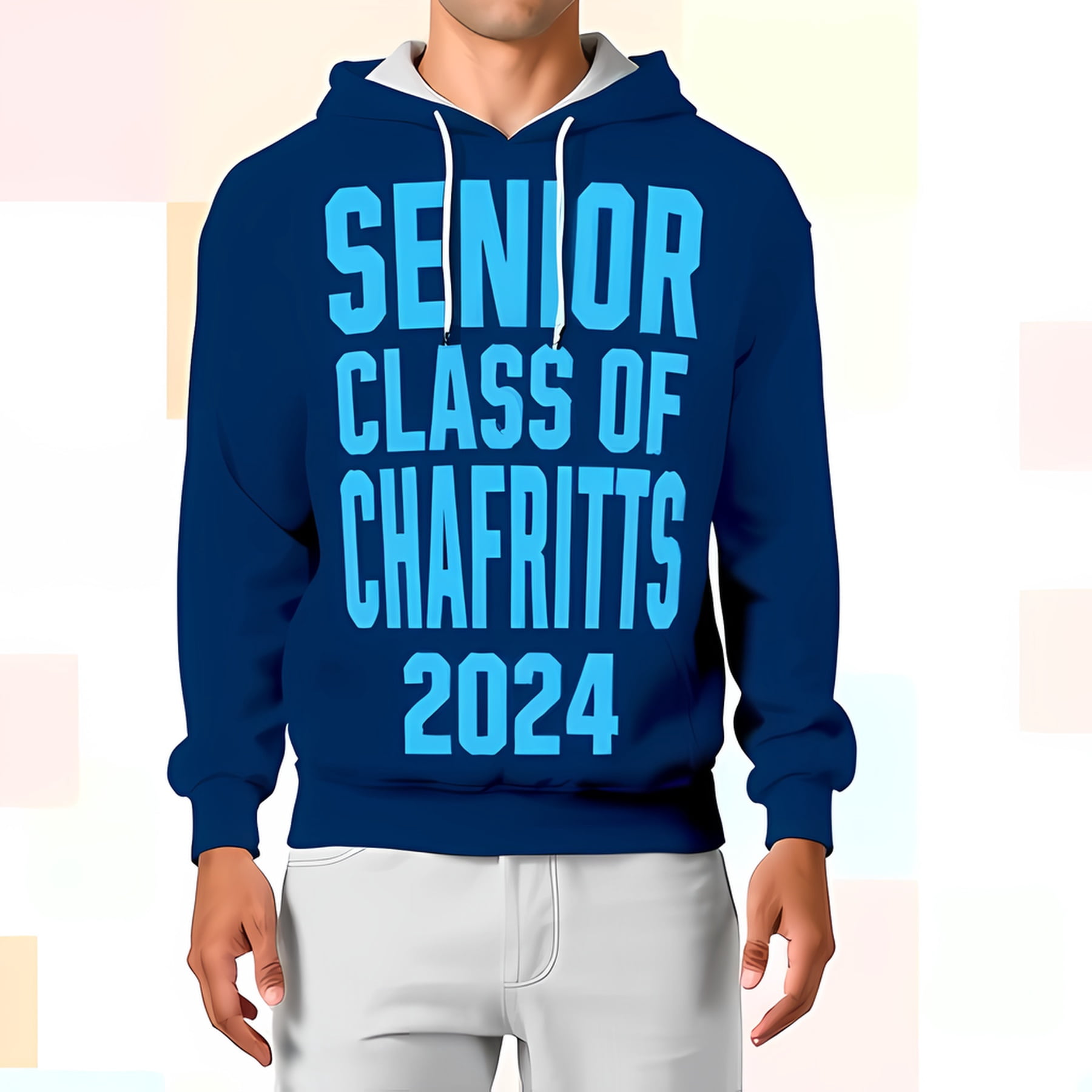 3D Navy Blue Hooded Sweatshirt for Seniors - "SENIOR CLASS OF CHAFRITTS ...