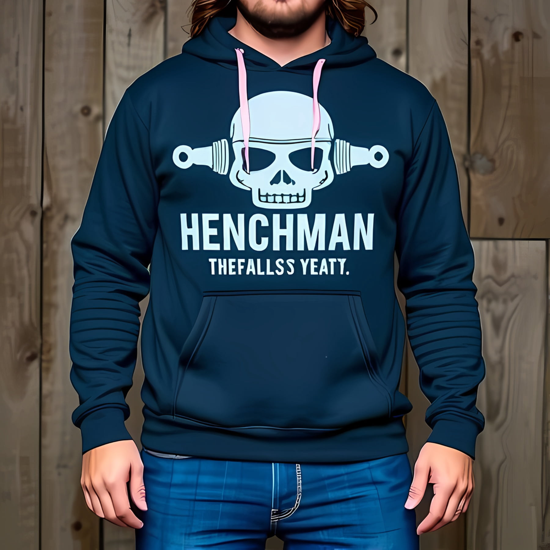 3D Navy Blue Hoodie with Light Blue Graphic "HENCHMAN" Design by ...