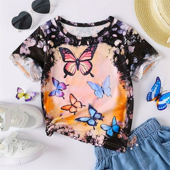 3D New Butterfly Printed Tshirts For Women Summer Round Neck Short ...