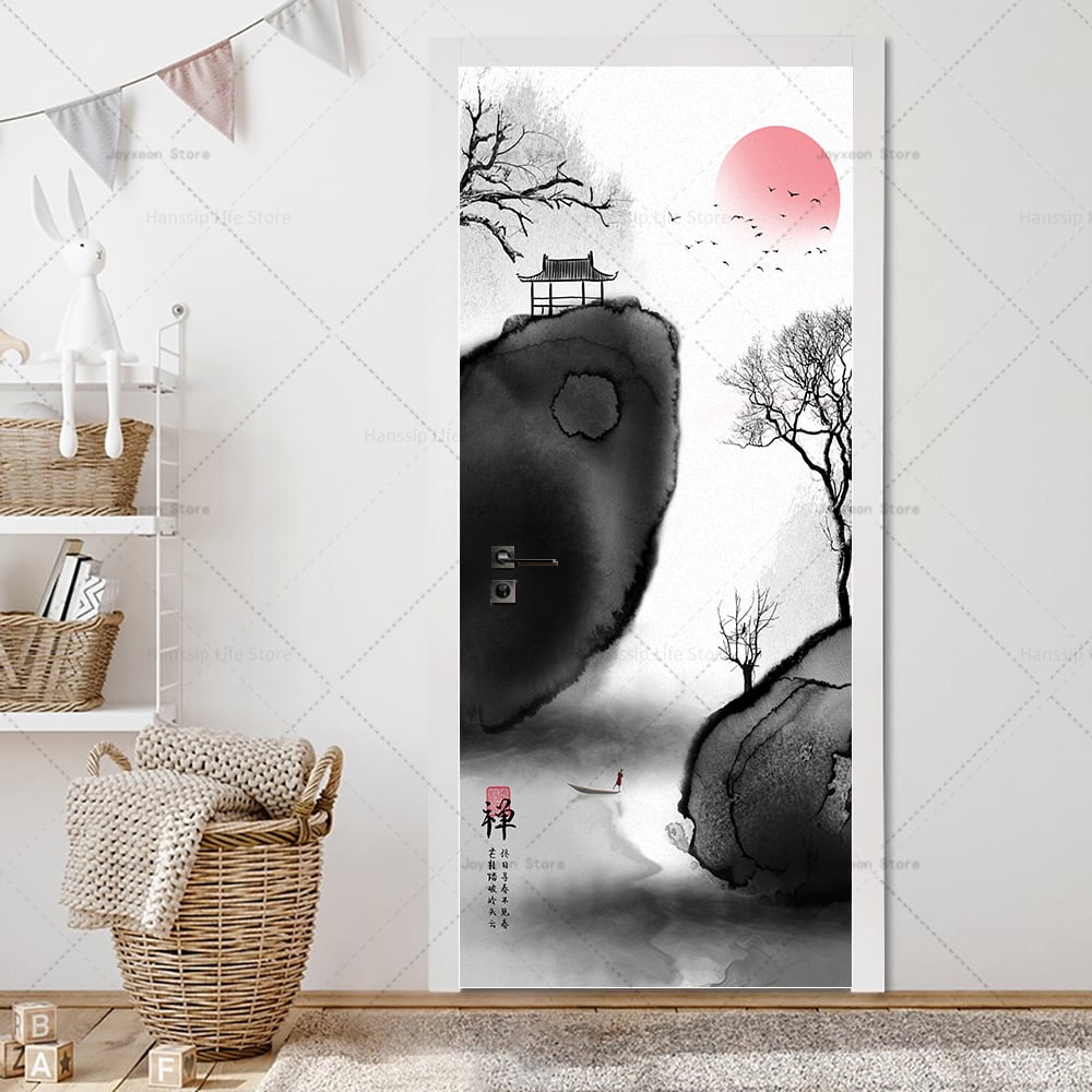 3D New Oriental New Chinese Door Sticker PVC Vinyl Waterproof Self ...
