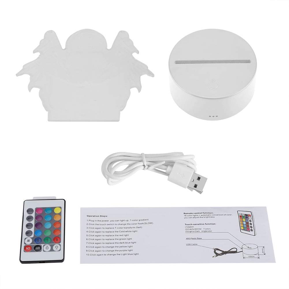 3D Night Light with Acrylic Plate Panel, Touch Switch, USB Cable, and ...