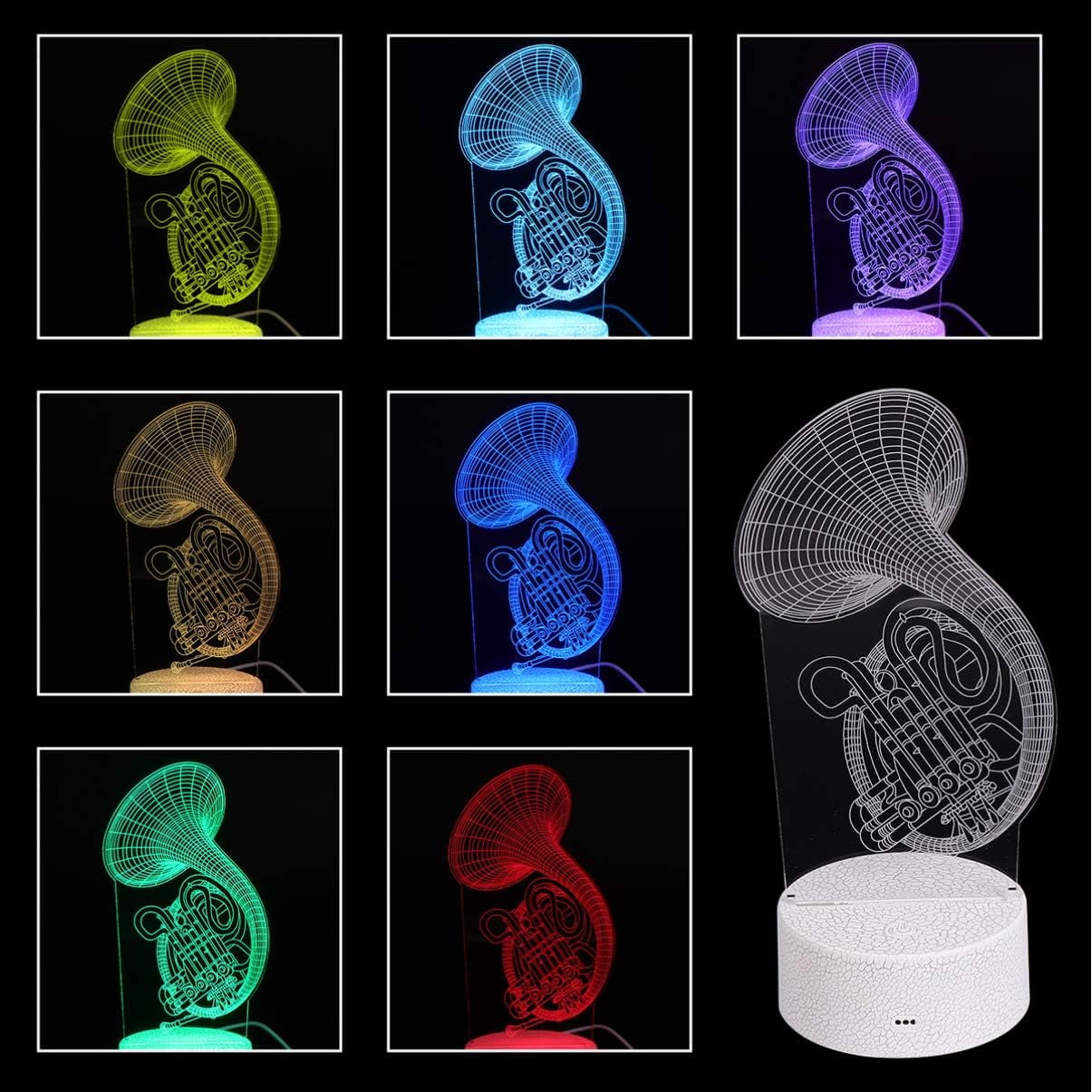 3D Night Lights for, 3D French Horn Illusion Lamp with Remote Control ...