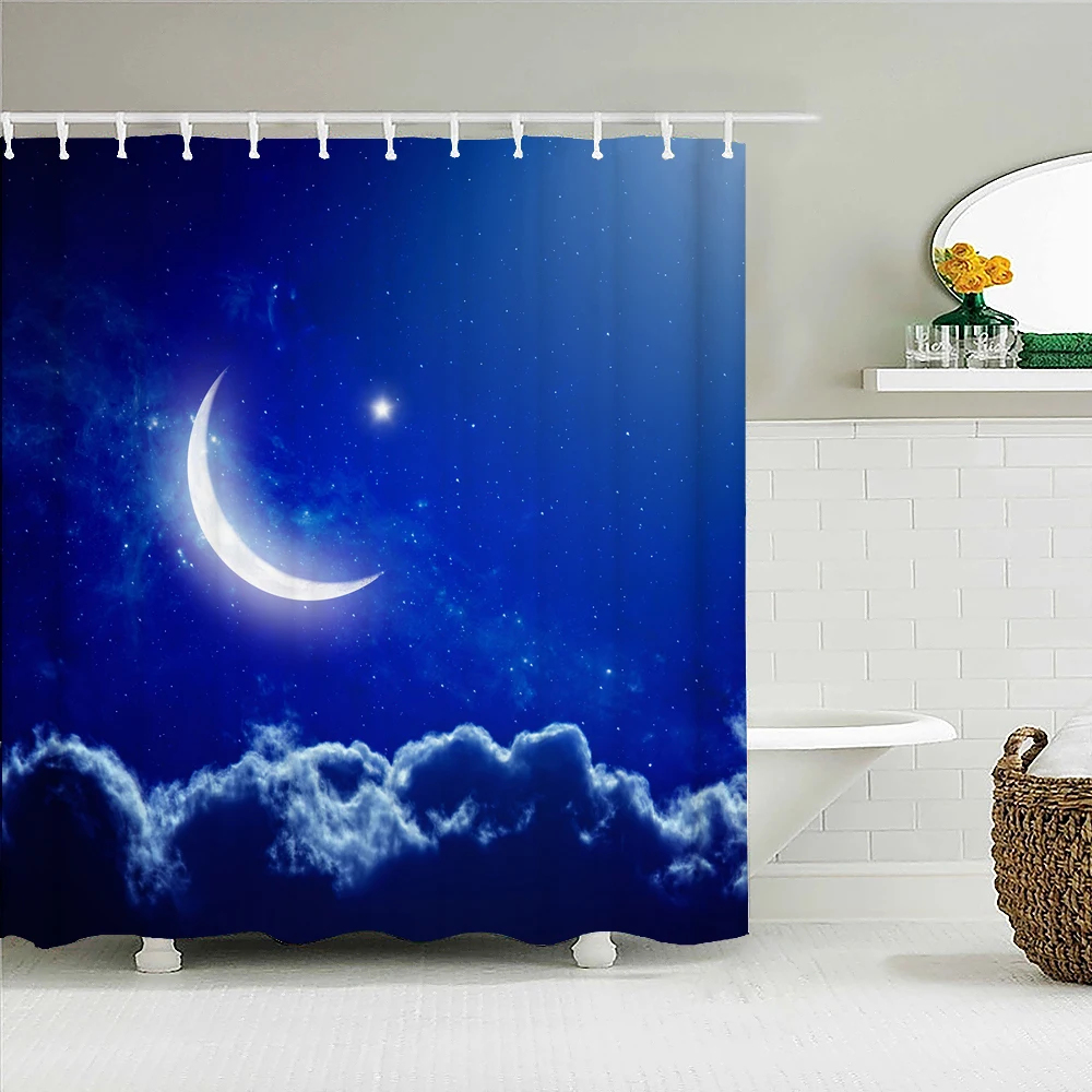 3D Night Starry Sky Moon Earth Shower Curtain r Space Universe ...