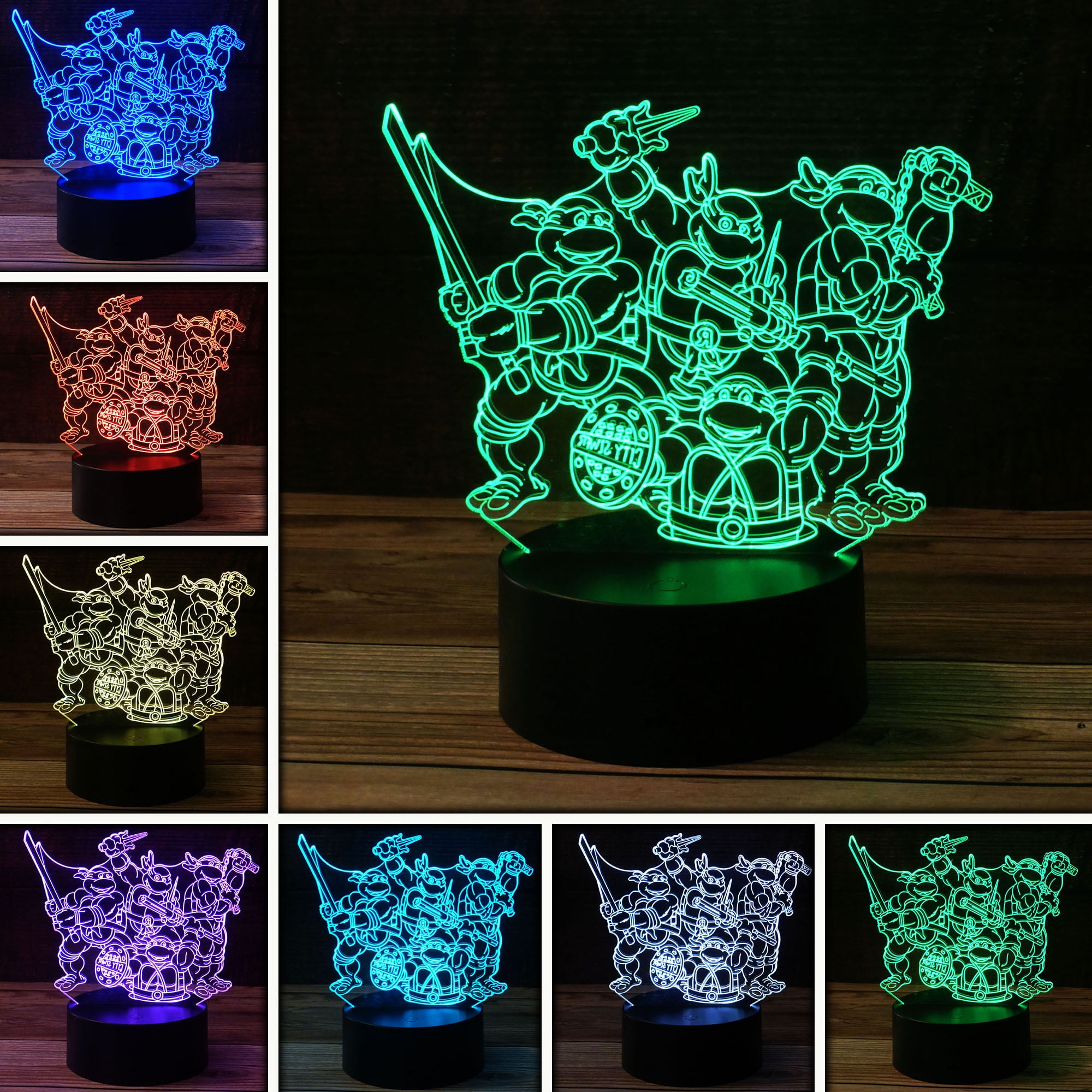 3D Ninja Turtles Desk Light - 7 Color LED Lamp Base with USB or Battery ...