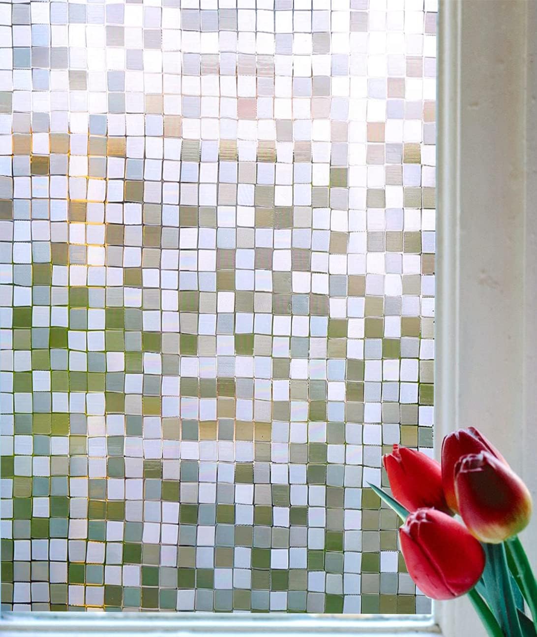 3D No Glue Static Cling Privacy Window Film - Decorative Glass Mosaic ...