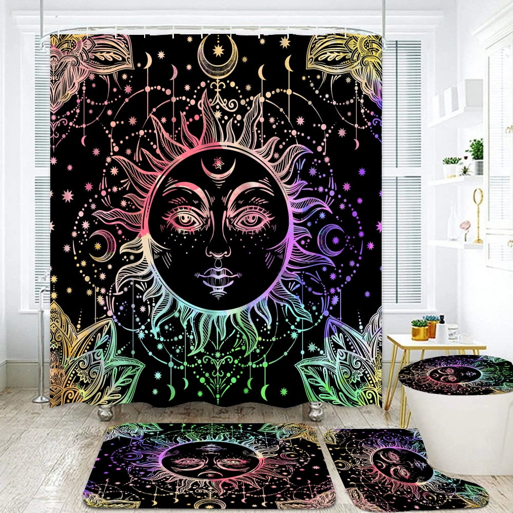 3D Nordic Sun and Moon Mandala Pattern Shower Curtains Bathroom r Bath ...