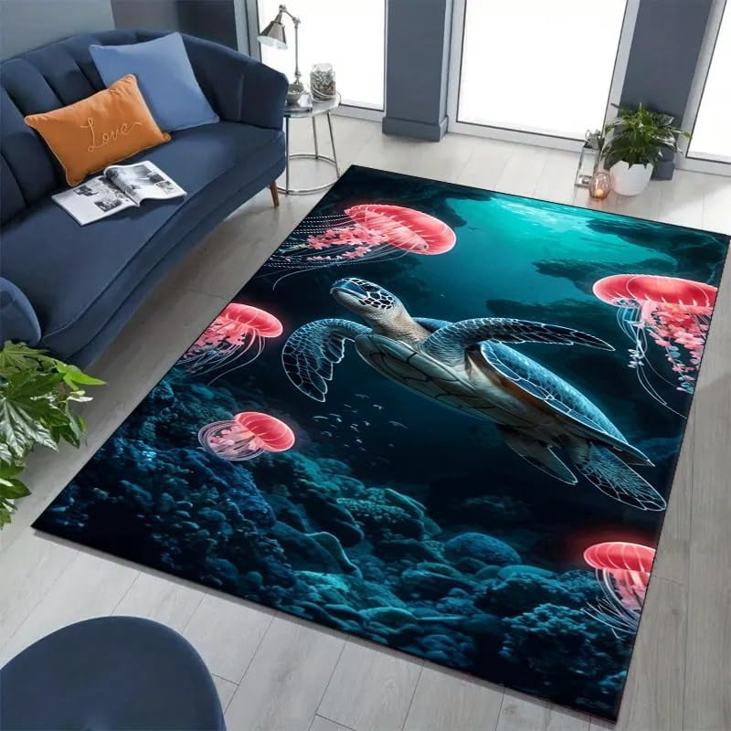3D Ocean Area Rug,5x8ft,Light Blue Ocean Themed Nautical Rug,Soft ...
