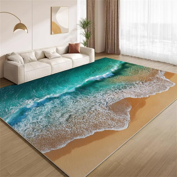 3D Ocean Area Rugs, Blue Sea Wave Beach Carpet, Washable Non Slip Low ...