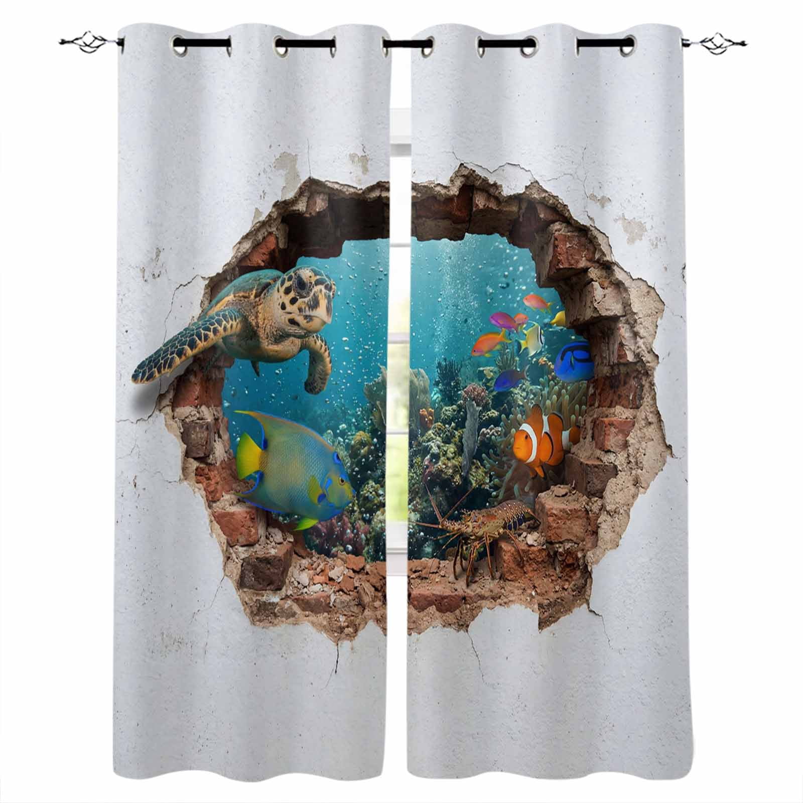 3D Ocean Blackout Curtains for Bedroom/Living Room, Thermal Insulated ...