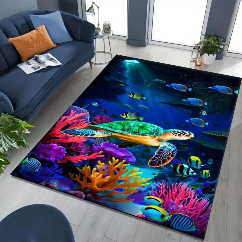 3D Ocean Coral Jellyfish Area Rug, Coastal Marine Design Carpet ...
