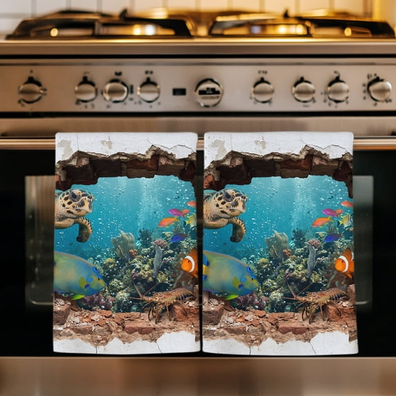 3D Ocean Kitchen Towels Set of 1, Modern Abstract Nature Optical ...