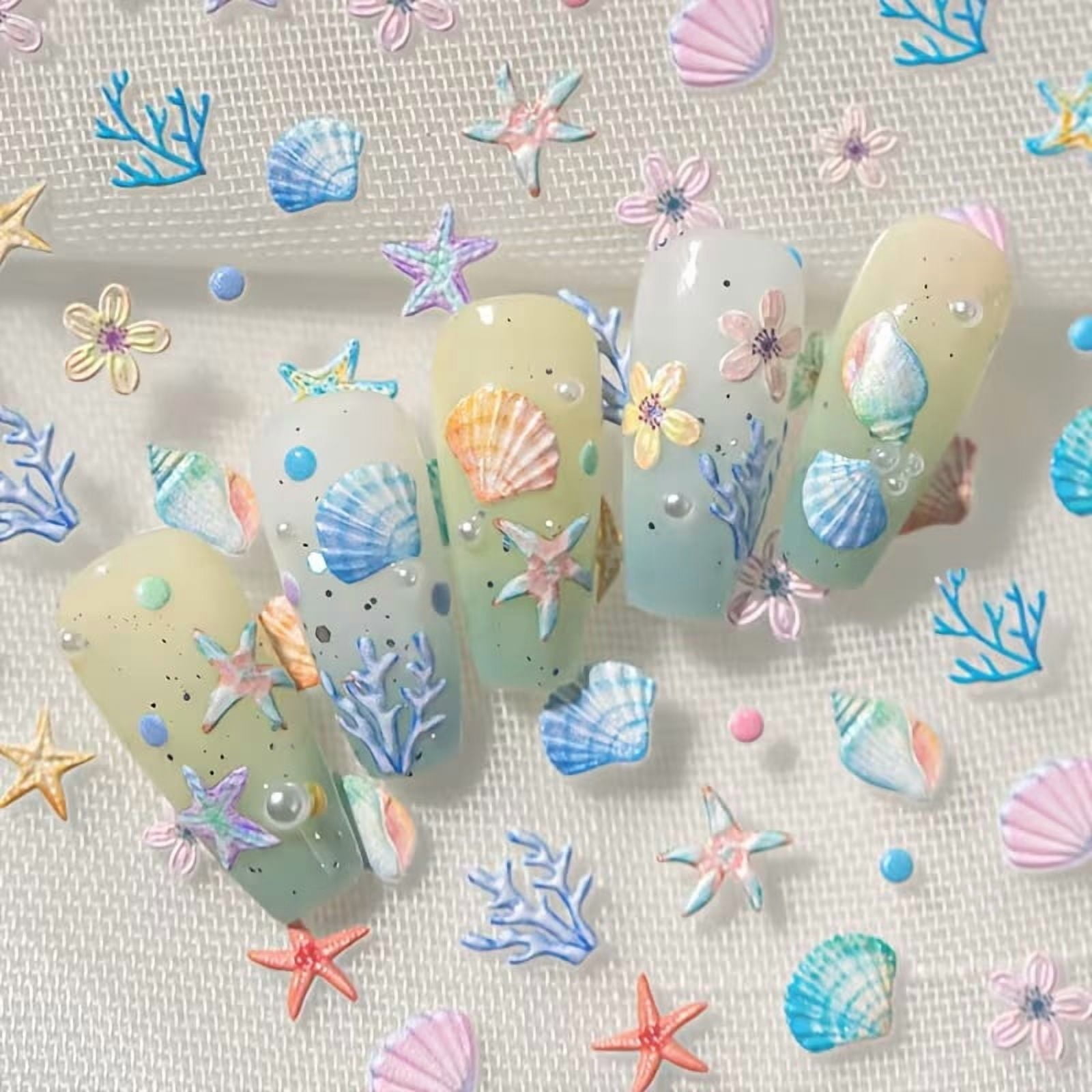 3D Ocean Nail Art Stickers - Realistic Starfish, Coral, Fish Scales ...