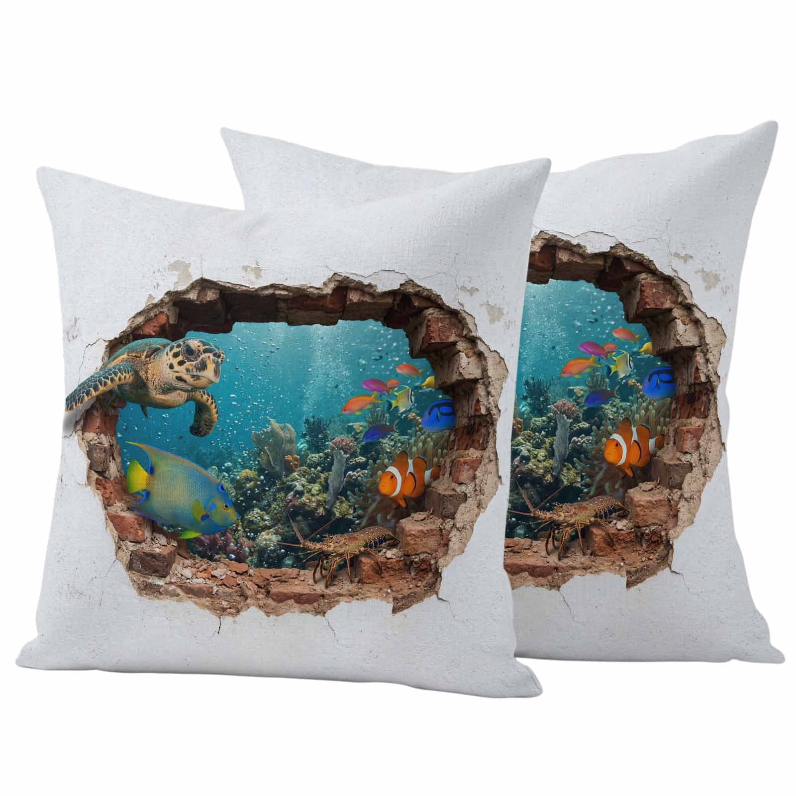 3D Ocean Outdoor Waterproof Pillow Covers, Modern Abstract Nature ...