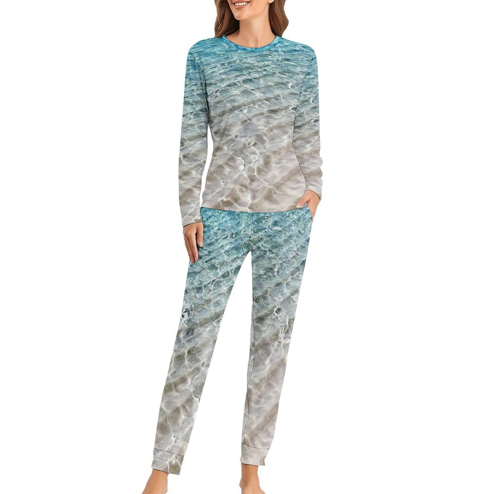 3D Ocean Seawater Beach Water Pajamas Woman 2 Piece Vintage Pajamas Set ...
