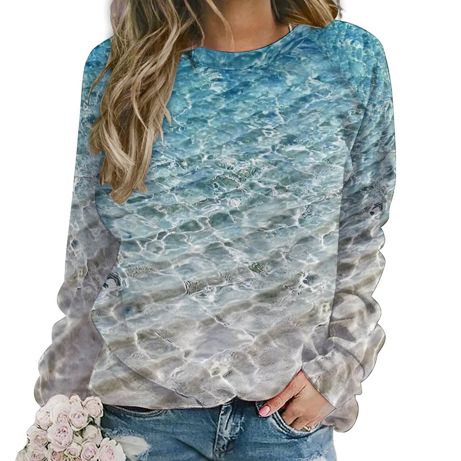 3D Ocean Seawater Beach Water Women Casual Long Sleeve Hoodie ...