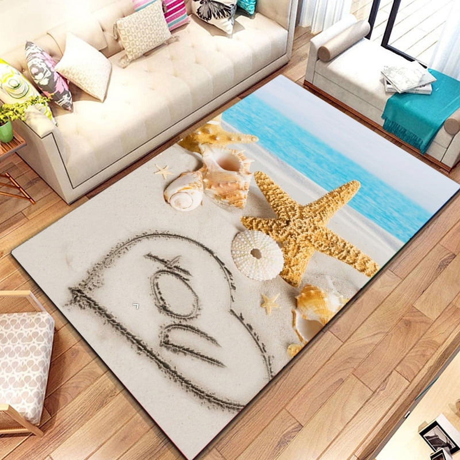3D Ocean Star Beach Water Scenery Area Rug Carpet Rug for Living Room ...
