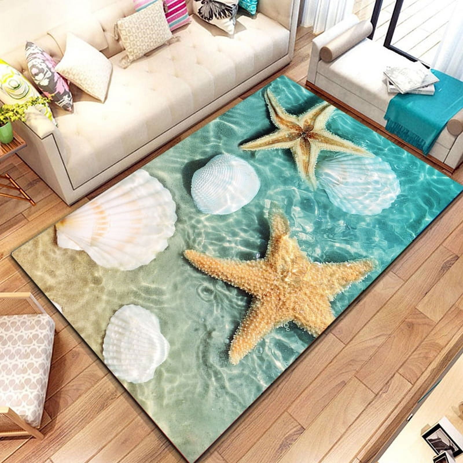 3D Ocean Star Beach Water Scenery Area Rug Carpet Rug for Living Room ...