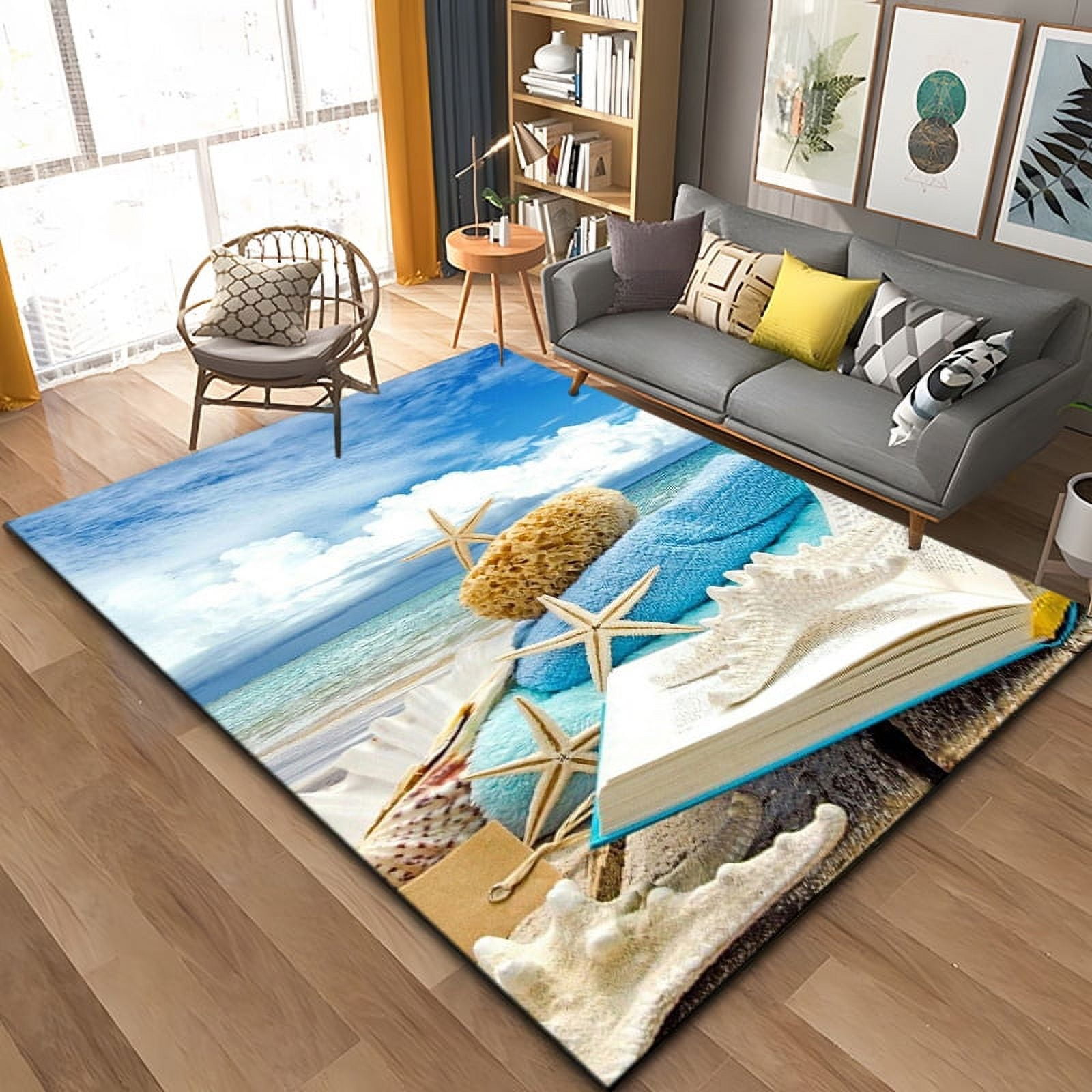 3D Ocean Star Beach Water Scenery Area Rug Carpet Rug for Living Room ...