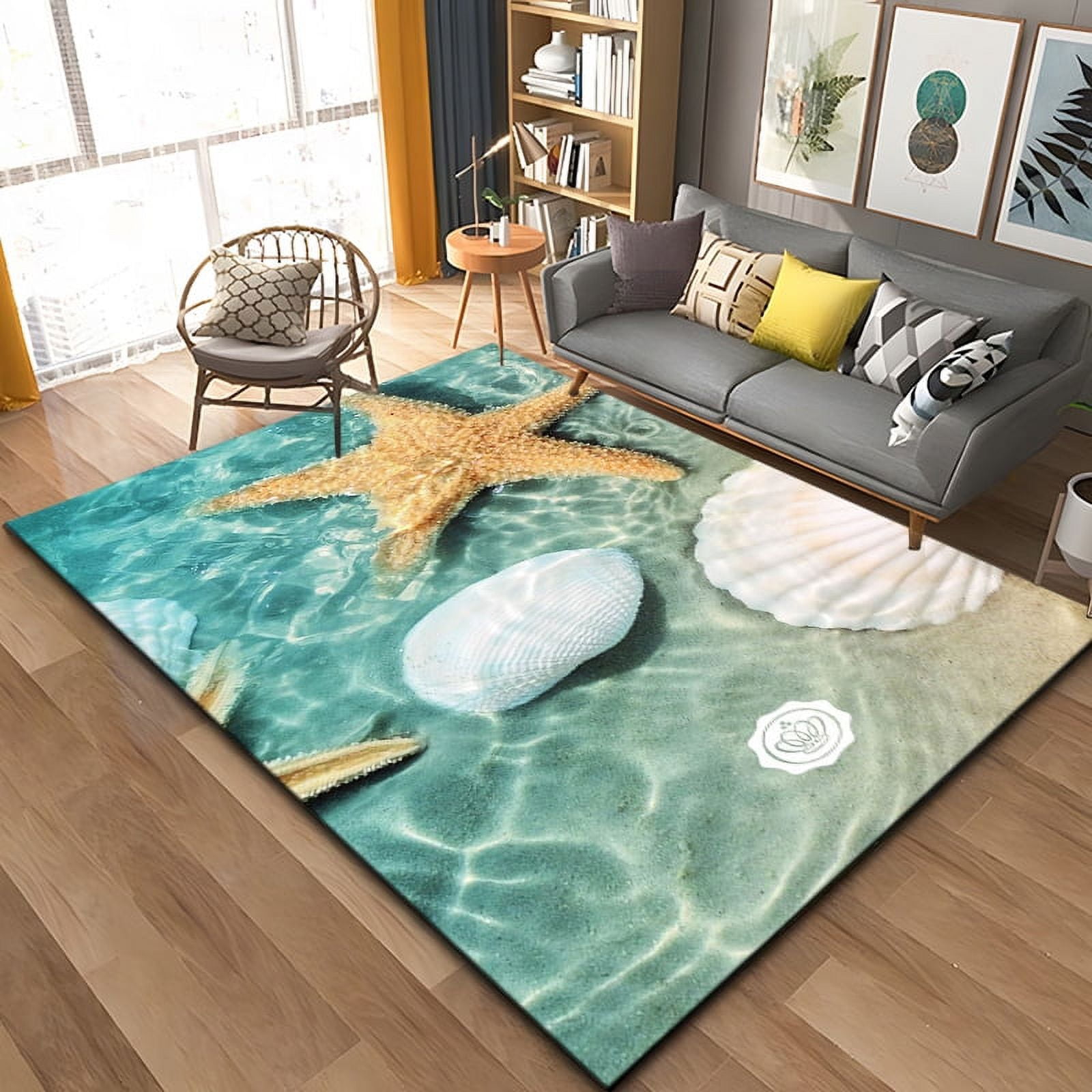 3D Ocean Star Beach Water Scenery Area Rug Carpet Rug for Living Room ...