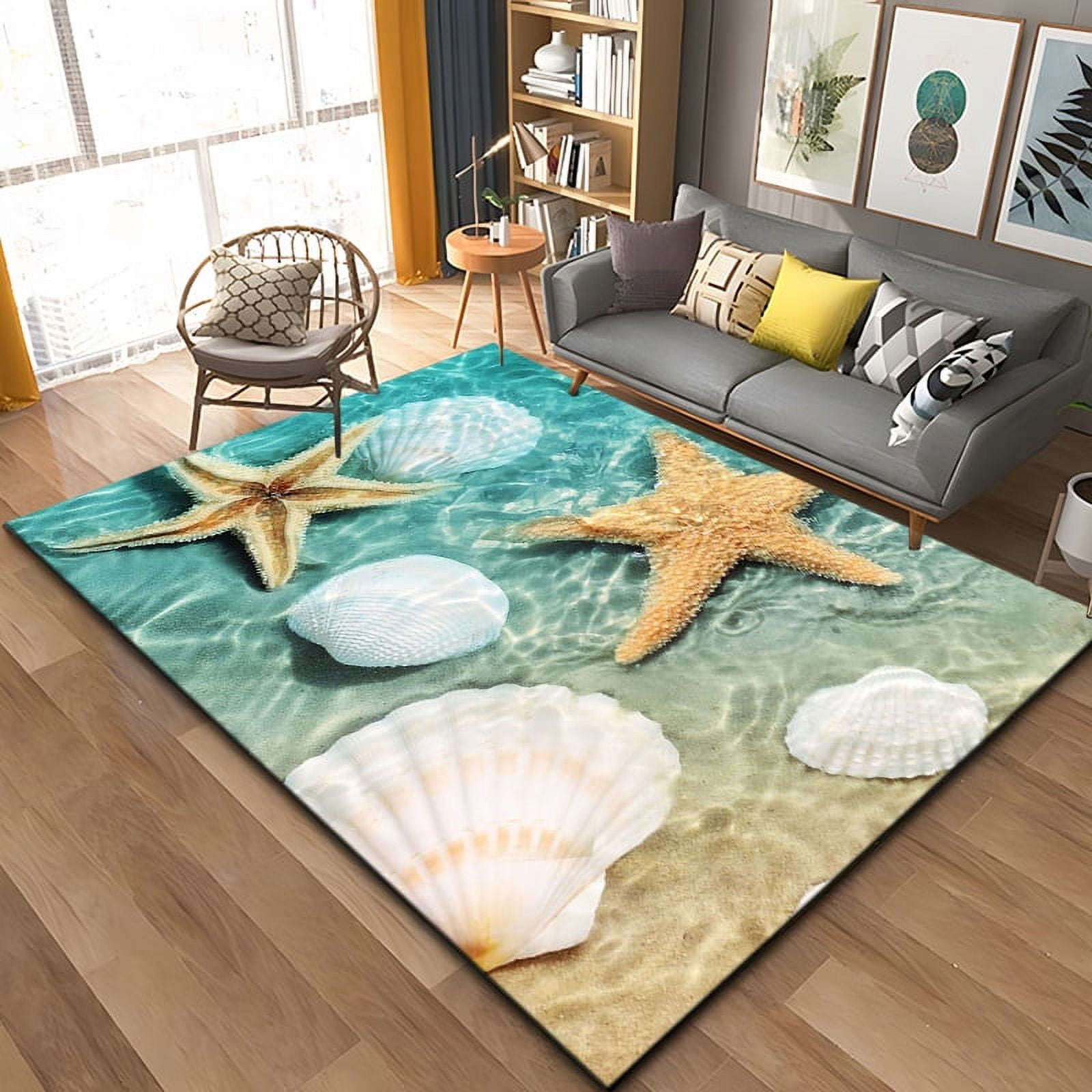 3D Ocean Star Beach Water Scenery Area Rug Carpet Rug for Living Room ...