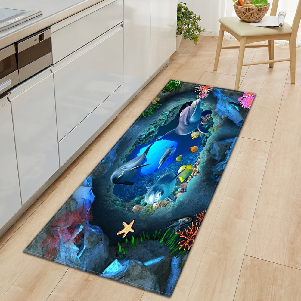 3D Ocean World Fish Carpet Kitchen Mat Entrance Doormat Bedroom Home ...