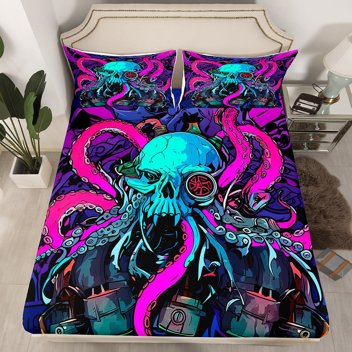 3D Octopus Fitted Sheet Cartoon Sea Animal Bed Sheets Ocean Tentacles ...