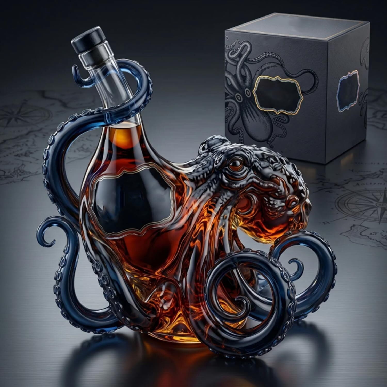 3D Octopus Glass Decanter Bottle - Deep Sea Nautical Art Decor Flask ...