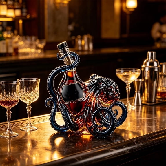 3D Octopus Whisky Bottle With Dark Tentacles Artistic Marine Style ...