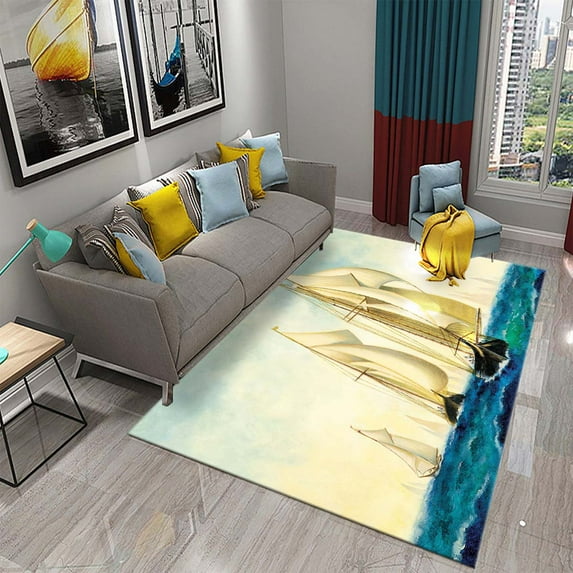 3D Oil Painting Sailboat Carpet Abstract Art Rugs for Living Room ...