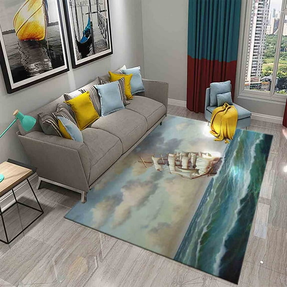 3D Oil Painting Sailboat Carpet Abstract Art Rugs for Living Room ...