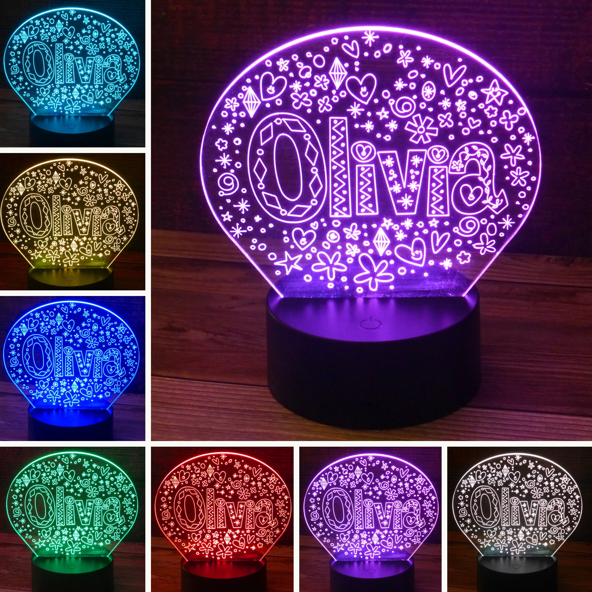 3D Olivia Name Desk Light - 7 Color LED Lamp Base with USB or Battery ...