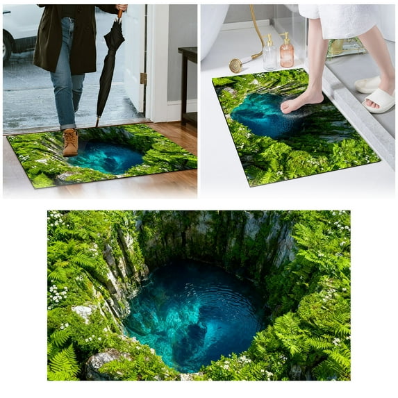 3D Optical Front Door Mat with Bottomless Hole Design Non- Entrance Rug ...