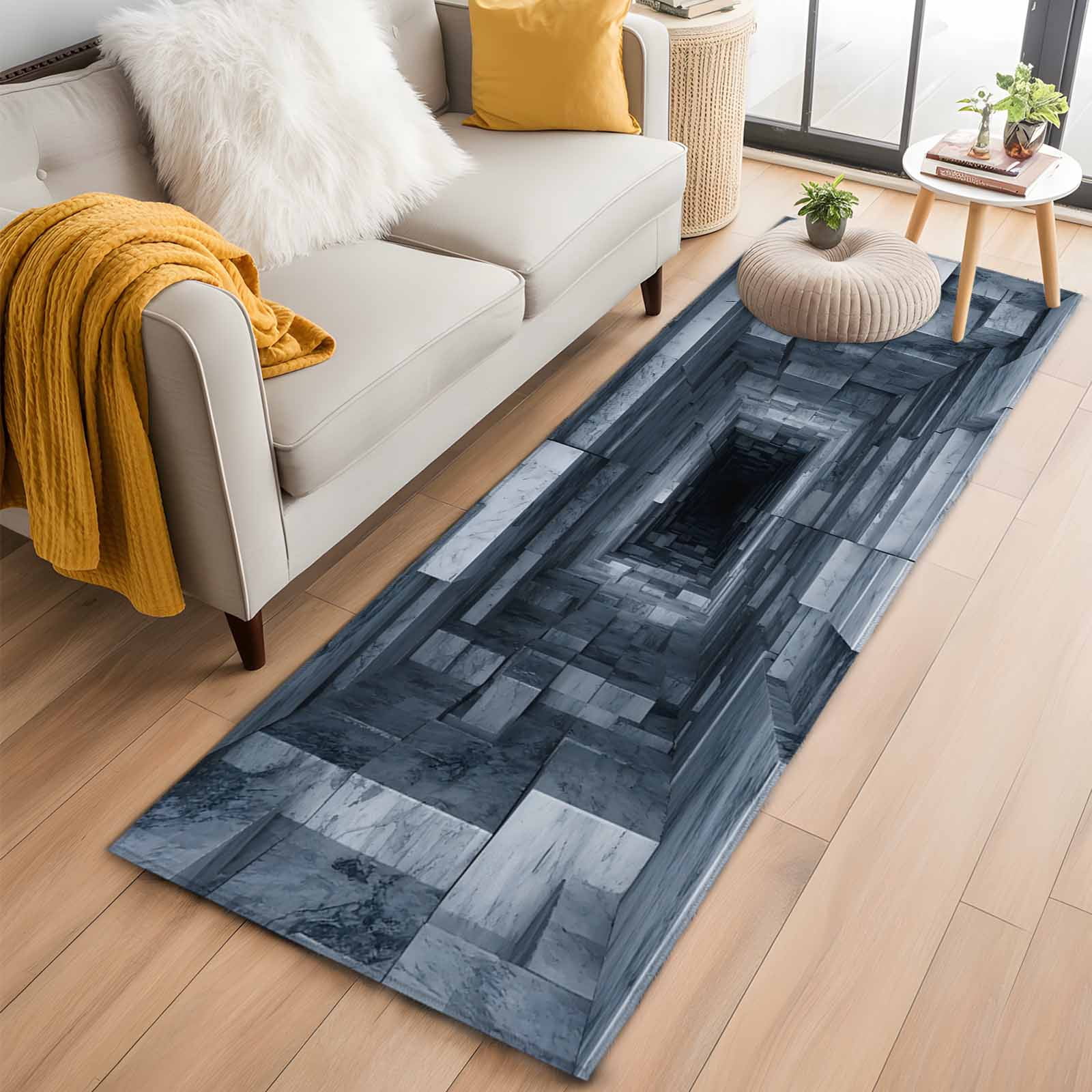 3D Optical Illusion 2'x6' Runner Rug, Visual Trap Looks Like Holes Blue ...